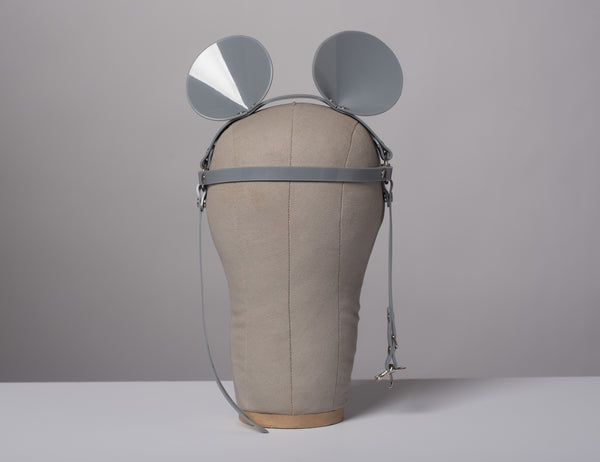 Apatico - Gothic Millinery - Gray PVC Harness Mouse Ears Headpiece