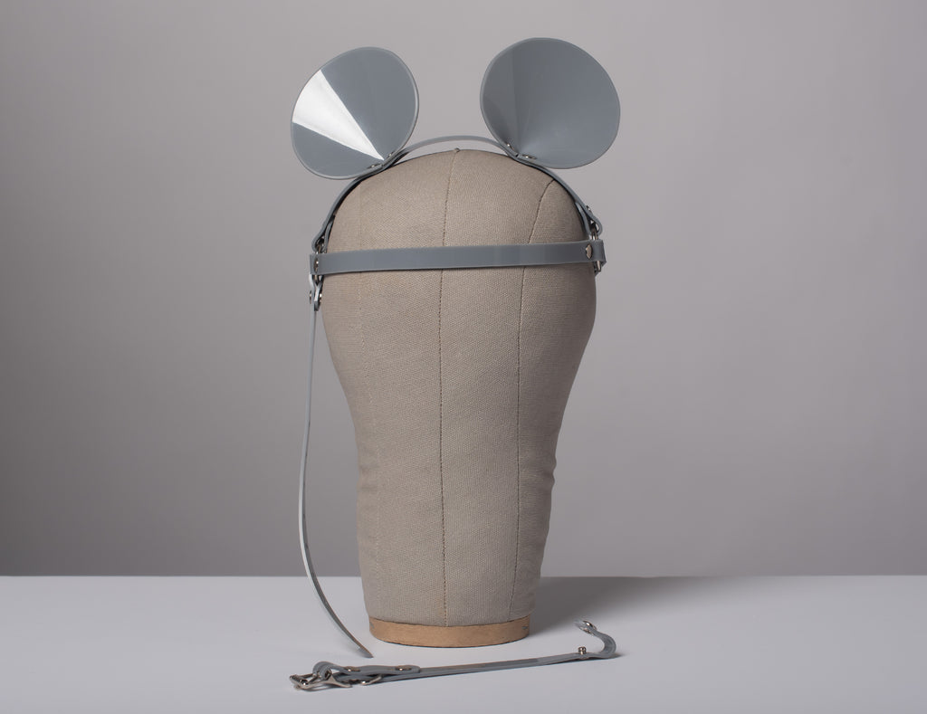 Apatico - Gothic Millinery - Gray PVC Harness Mouse Ears Headpiece