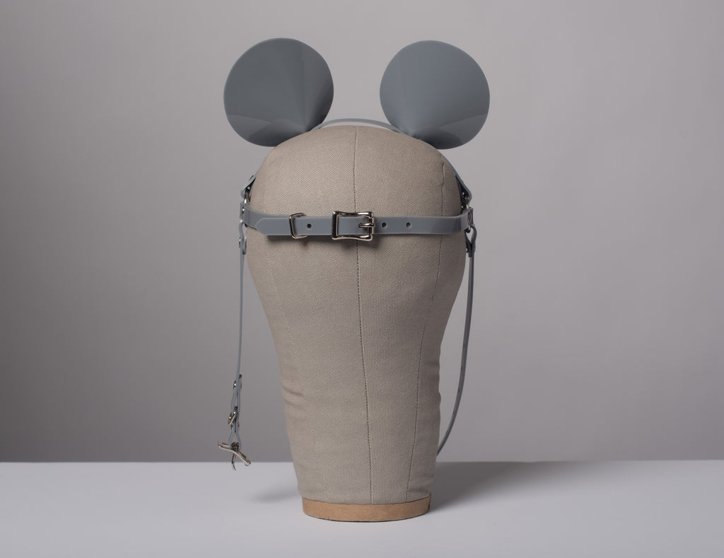 Apatico - Gothic Millinery - Gray PVC Harness Mouse Ears Headpiece