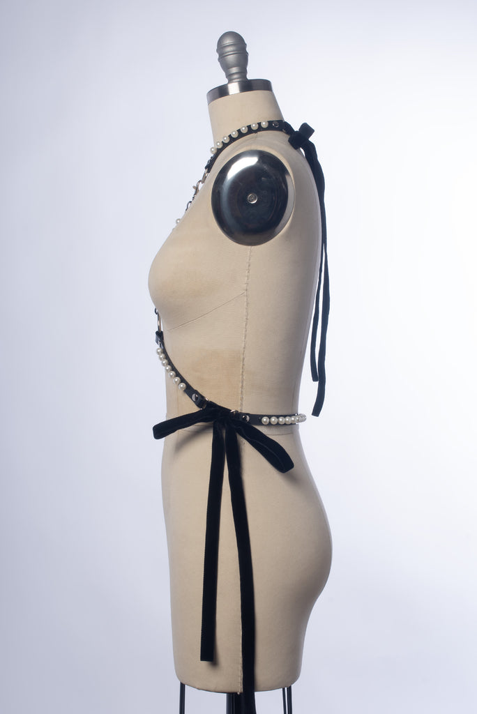 Apatico - Amelia Pearl Velvet Ribbon Harness - Gothic Clothing