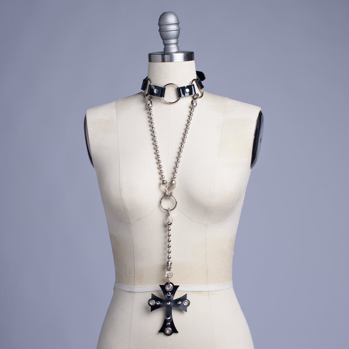 Apatico - Confession Choker - Ball Chain Rosary Cross - 90s Goth