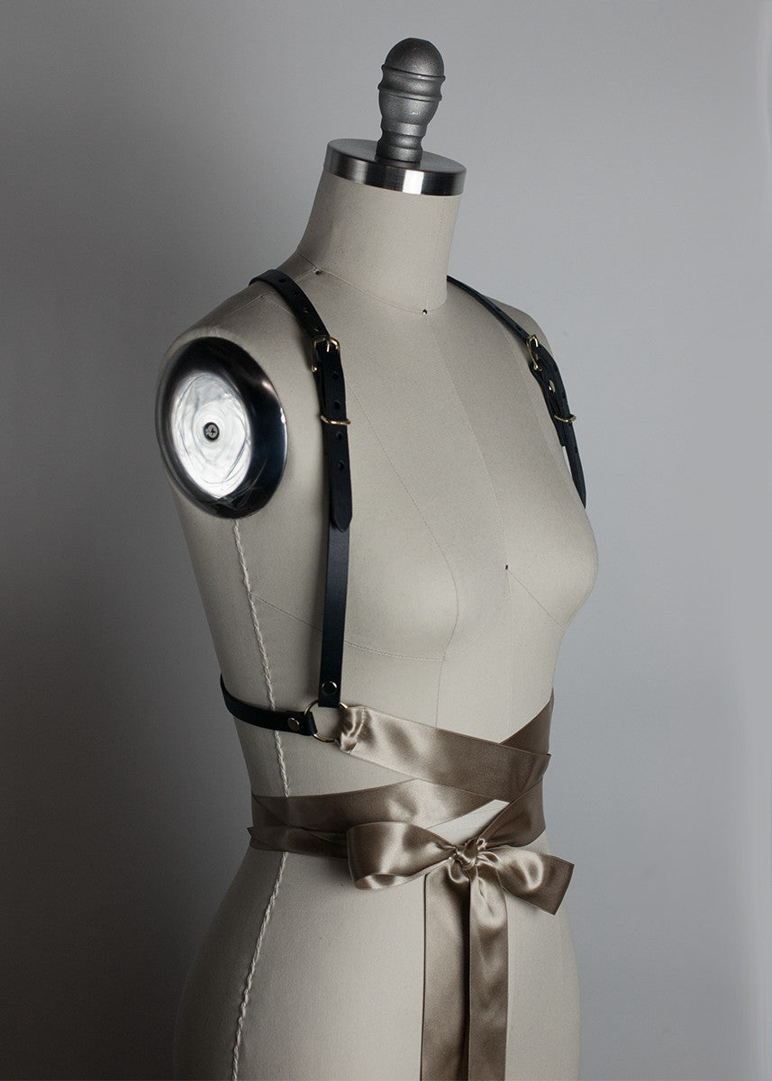 Apatico - Leather Satin Ribbon Belt - Contessa Harness - Gothic