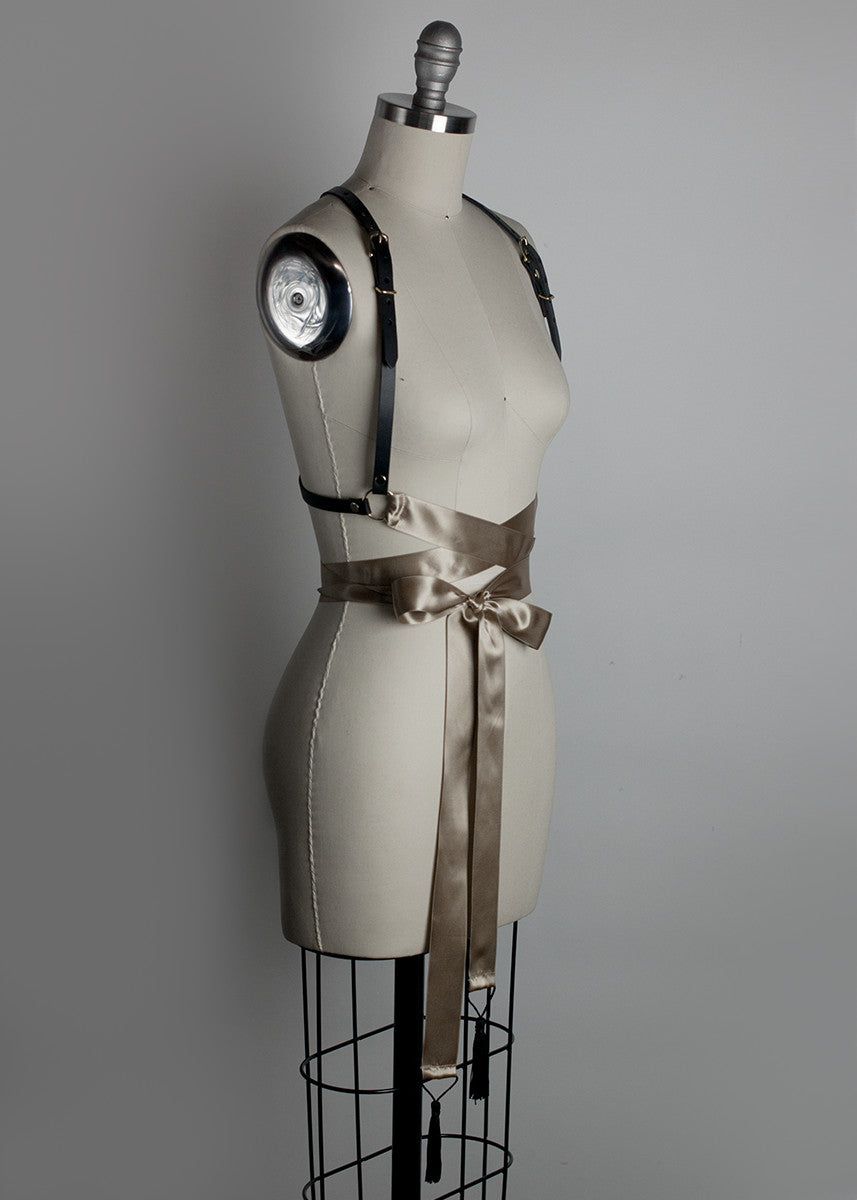 Apatico - Leather Satin Ribbon Belt - Contessa Harness - Gothic