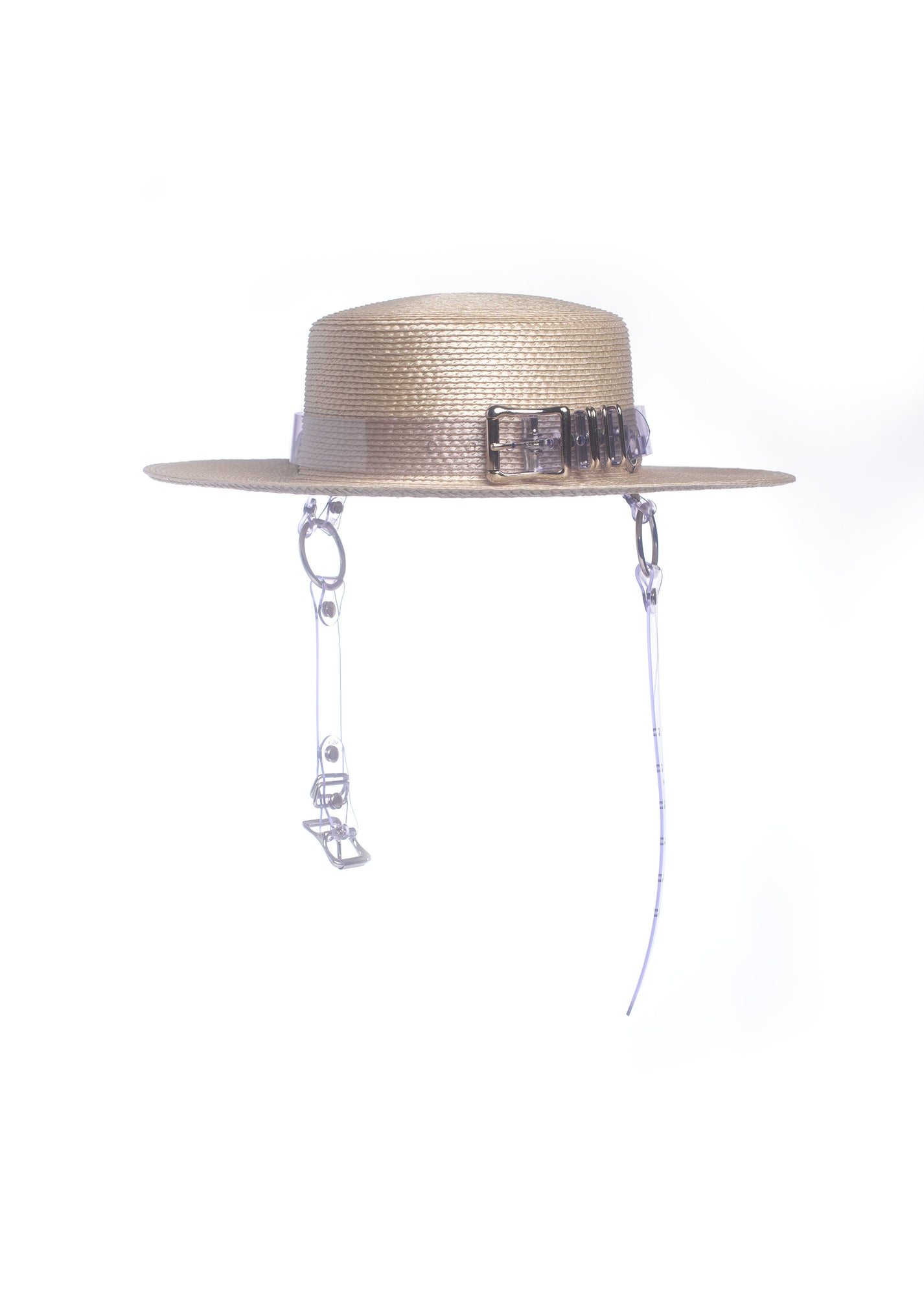 Apatico - Katrina Harness Hat - Wide Brim - Beige Clear PVC - Minimal Goth