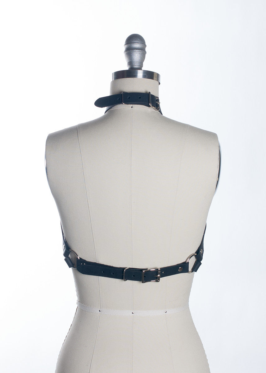 Apatico - Duality Harness Halter Bra Top - Black Leather - Clear PVC