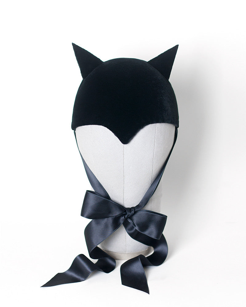 Apatico - Black Velvet Bat Hat - Gothic Millinery - Vintage Style