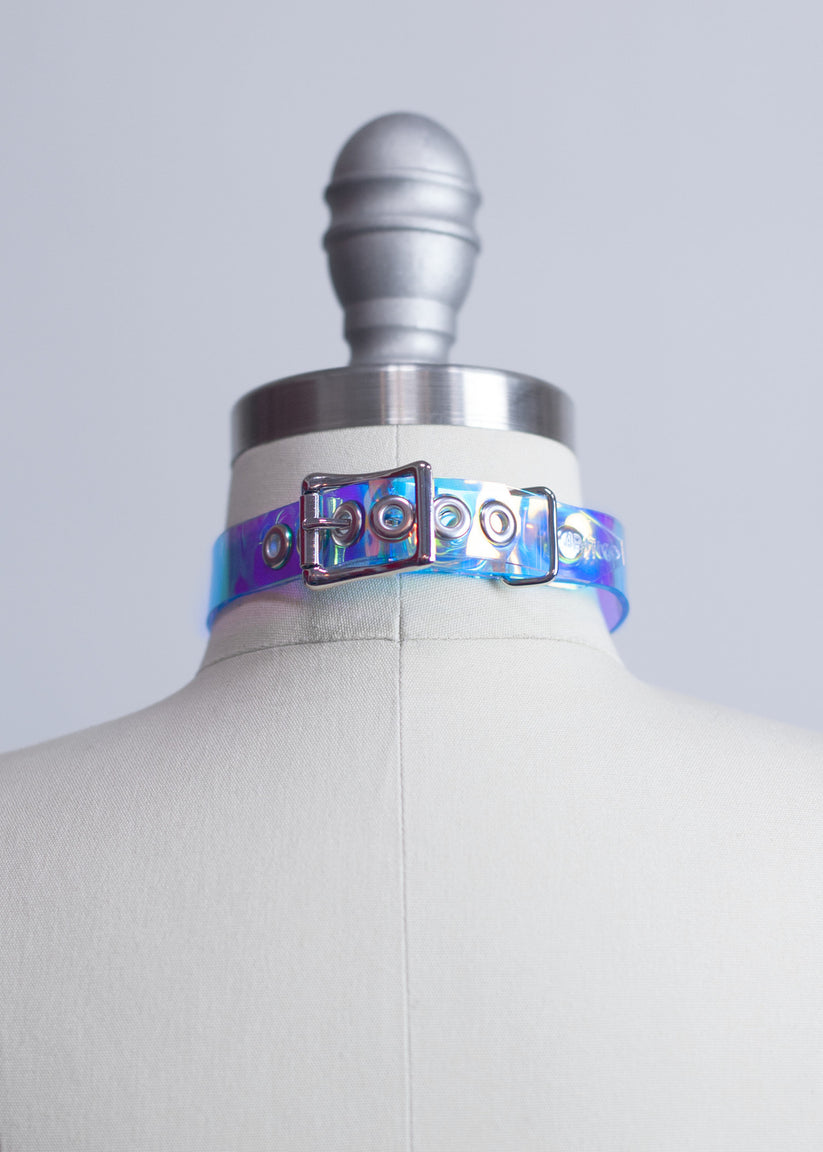 Apatico - Holographic Oh My Choker Collar - Iridescent Clear PVC Necklace